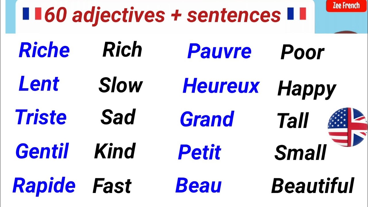 60 Adjectives + Sentences in French_for Beginners. ★ | 60 Adjectifs ...