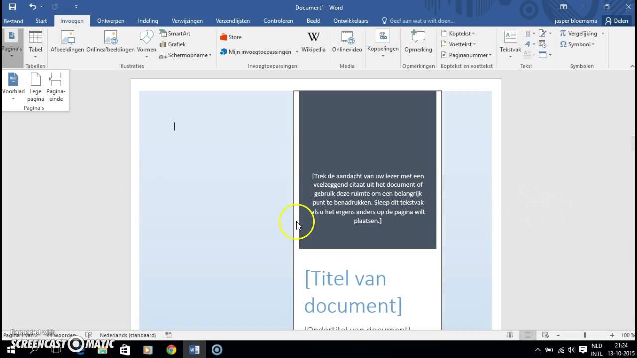 Voorkant maken in Word2016 - YouTube