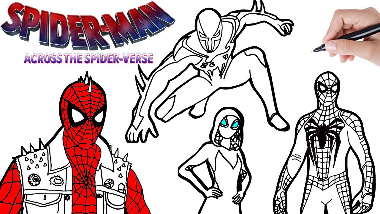 Spider-Man Across The Spider-Verse Characters | Coloring Page - YouTube