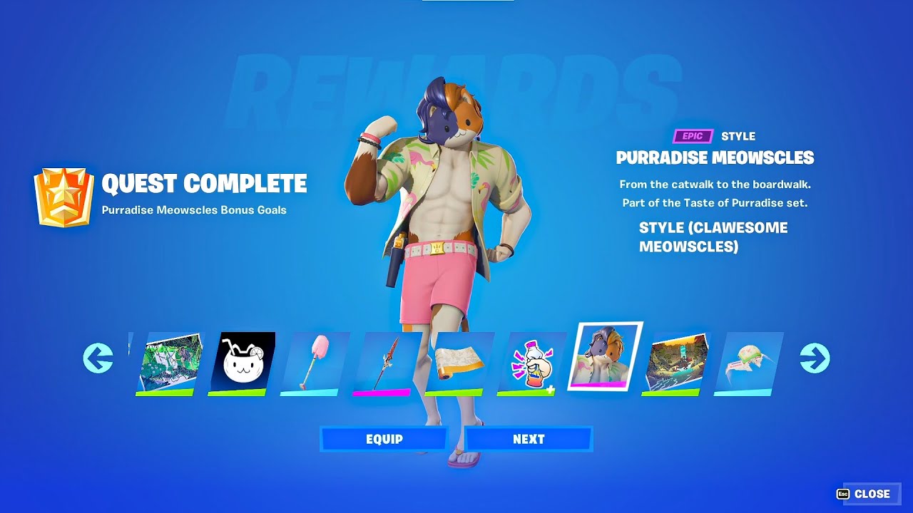 How to unlock All Purradise Meowscles Rewards in Fortnite (Meowscles ...