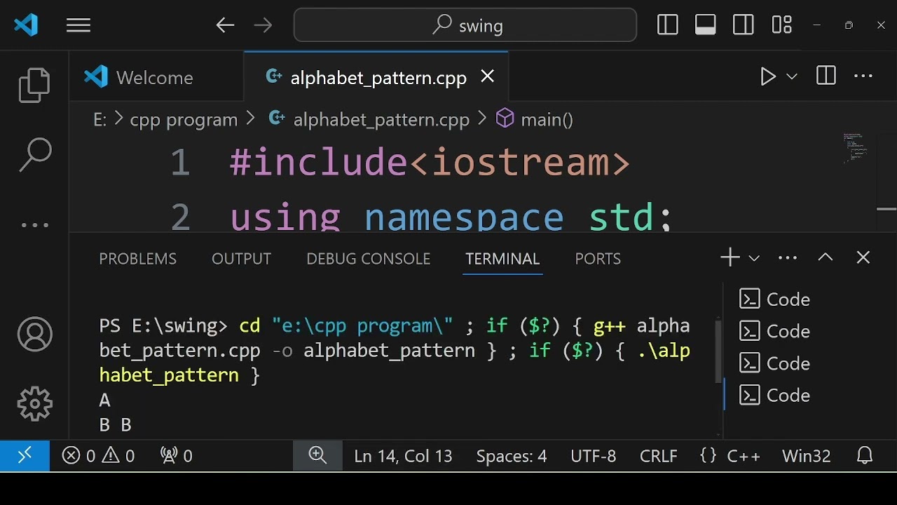 Alphabet Pattern Program Of C Language Part I YouTube Alphabet Pattern Program Of C Language Part I YouTube