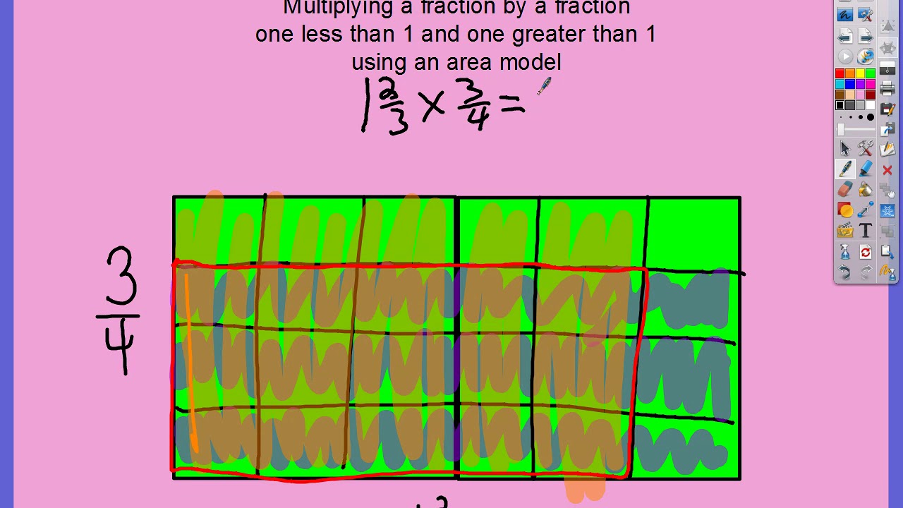 multiplying two fractions when one is greater than 1 area model - YouTube