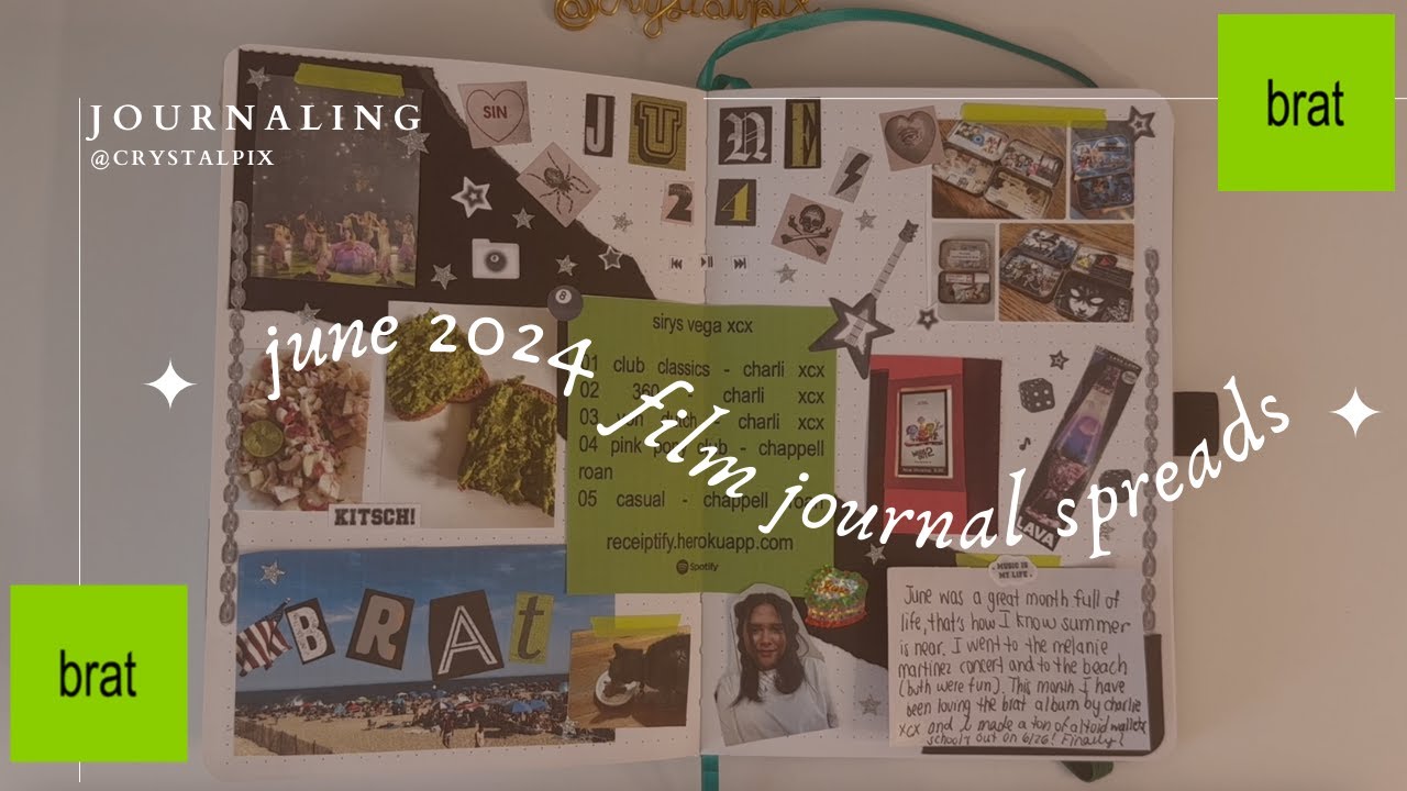 journal with me: june spreads 🖤💚 (#brat theme) - YouTube