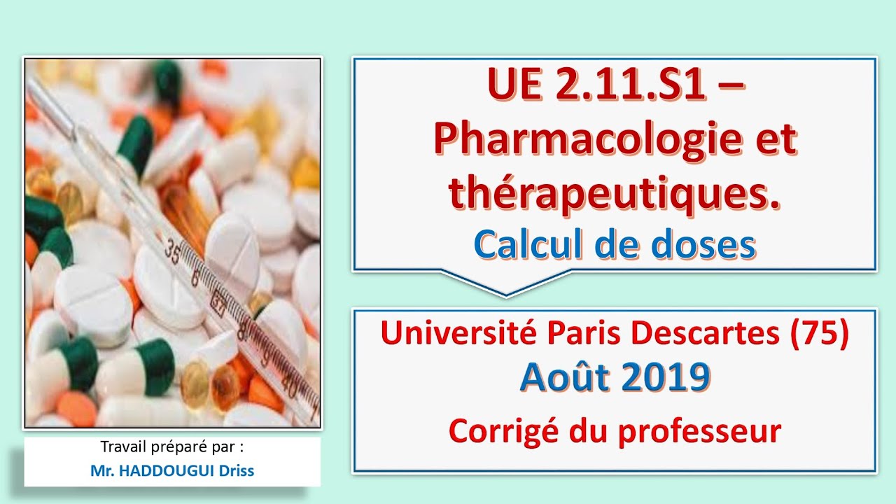UE 2.11.S1 – Pharmacologie et thérapeutiques-Calcul de doses U Paris ...