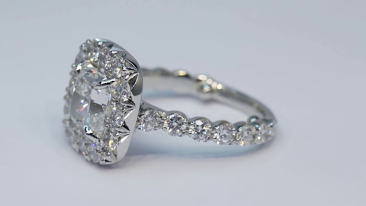 Diamond French Set Halo Engagement Ring - YouTube