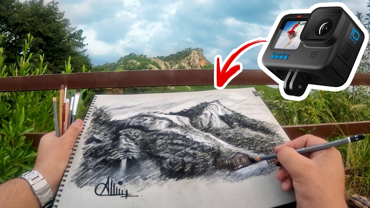 GoPro 10 Unboxing & Landscape Drawing in charcoal - YouTube