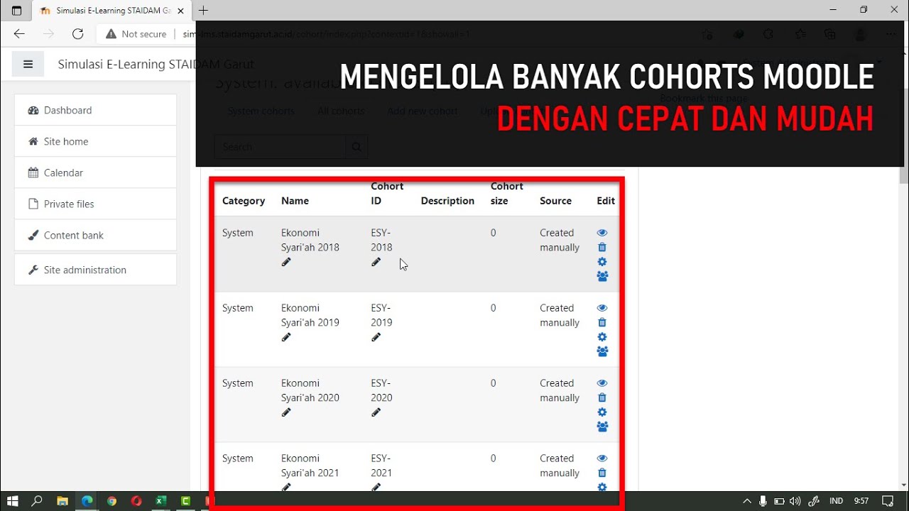 Tutorial Moodle - Cara Pengelolaan Cohorts Moodle - YouTube
