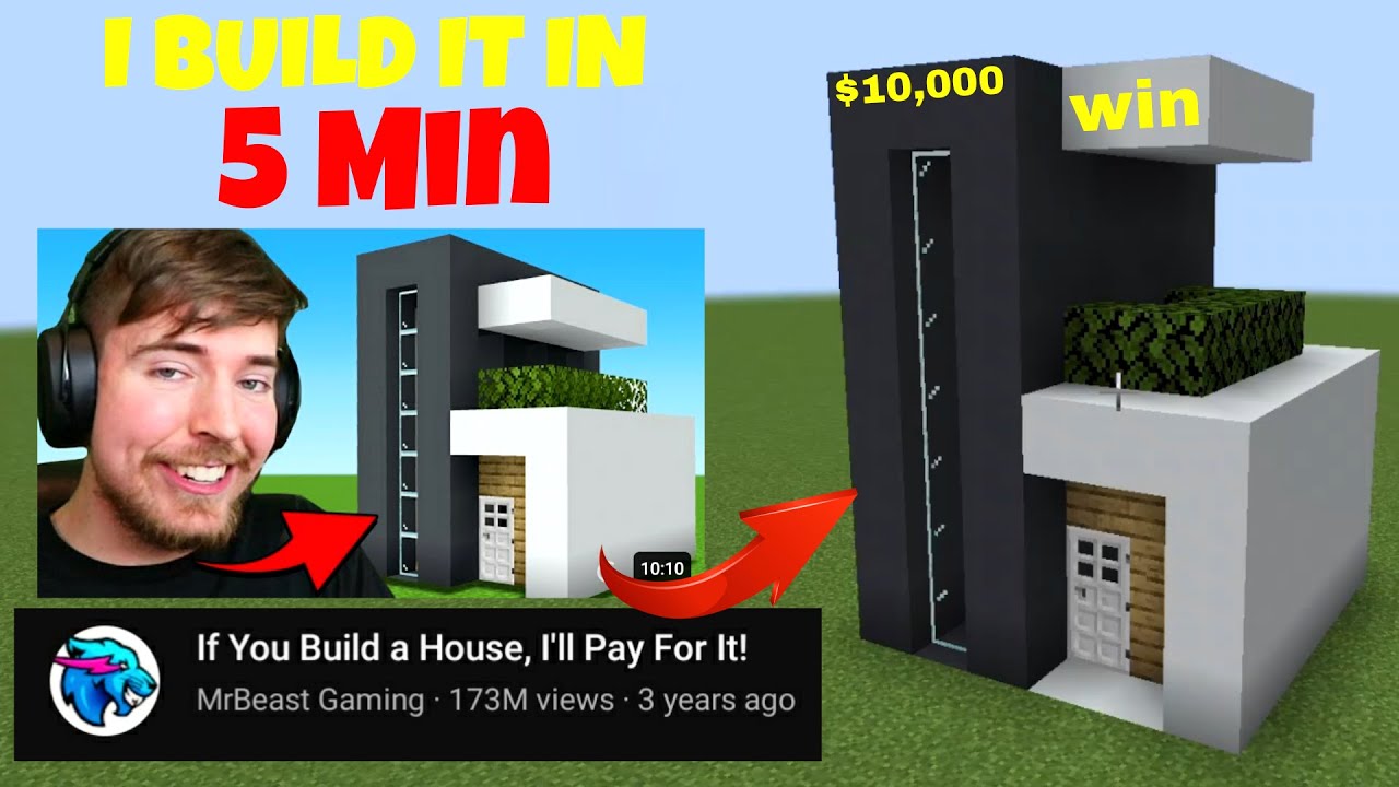 I build MrBeast $10,000 Minecraft house just in 5 min! - YouTube
