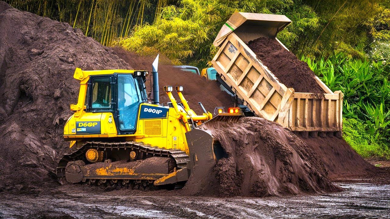 The Best Efficient Land Pushing With Bulldozer and Dump Trucks in ...