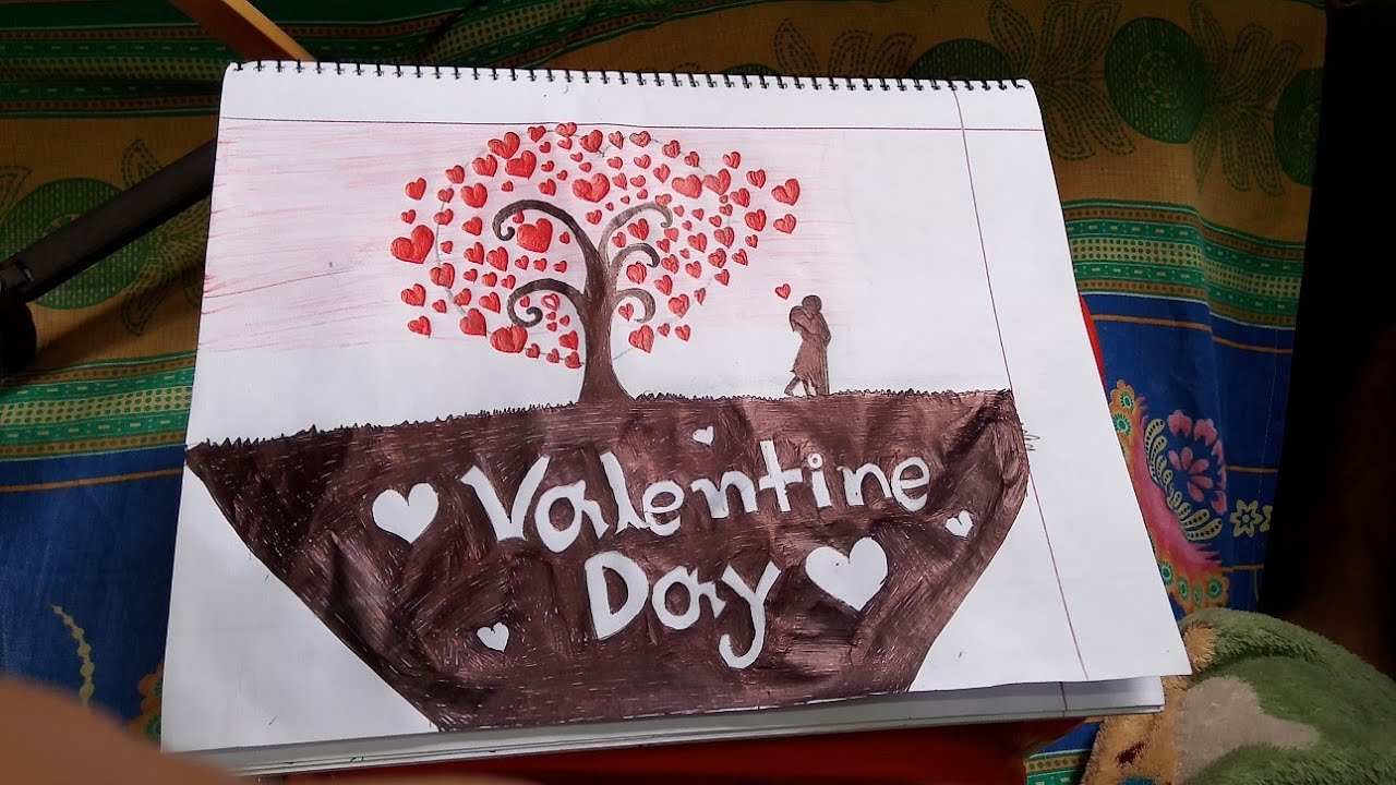 how to draw romantic couple under love tree || Valentine's day drawing ...
