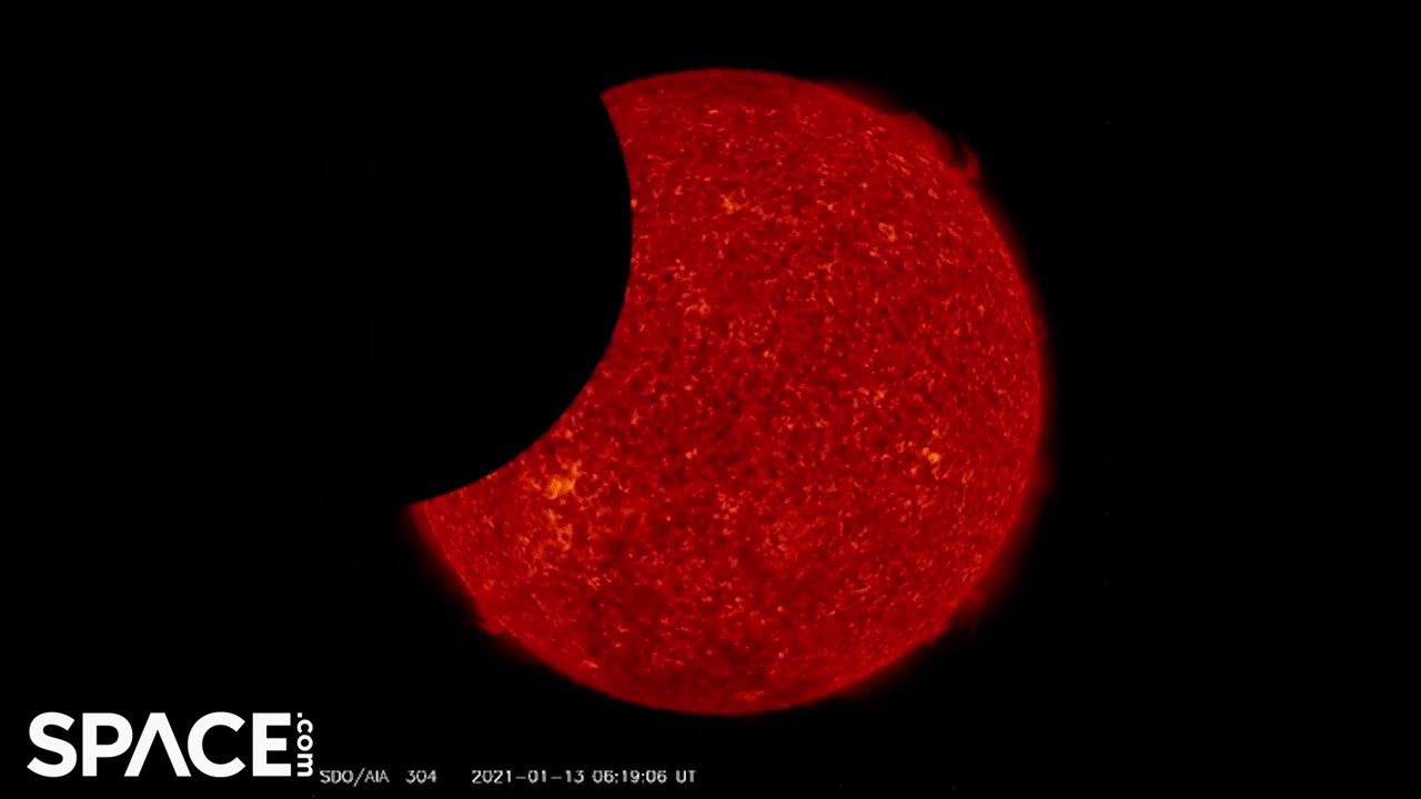 Spacecraft sees moon transit sun for 1st time in 2021 - YouTube