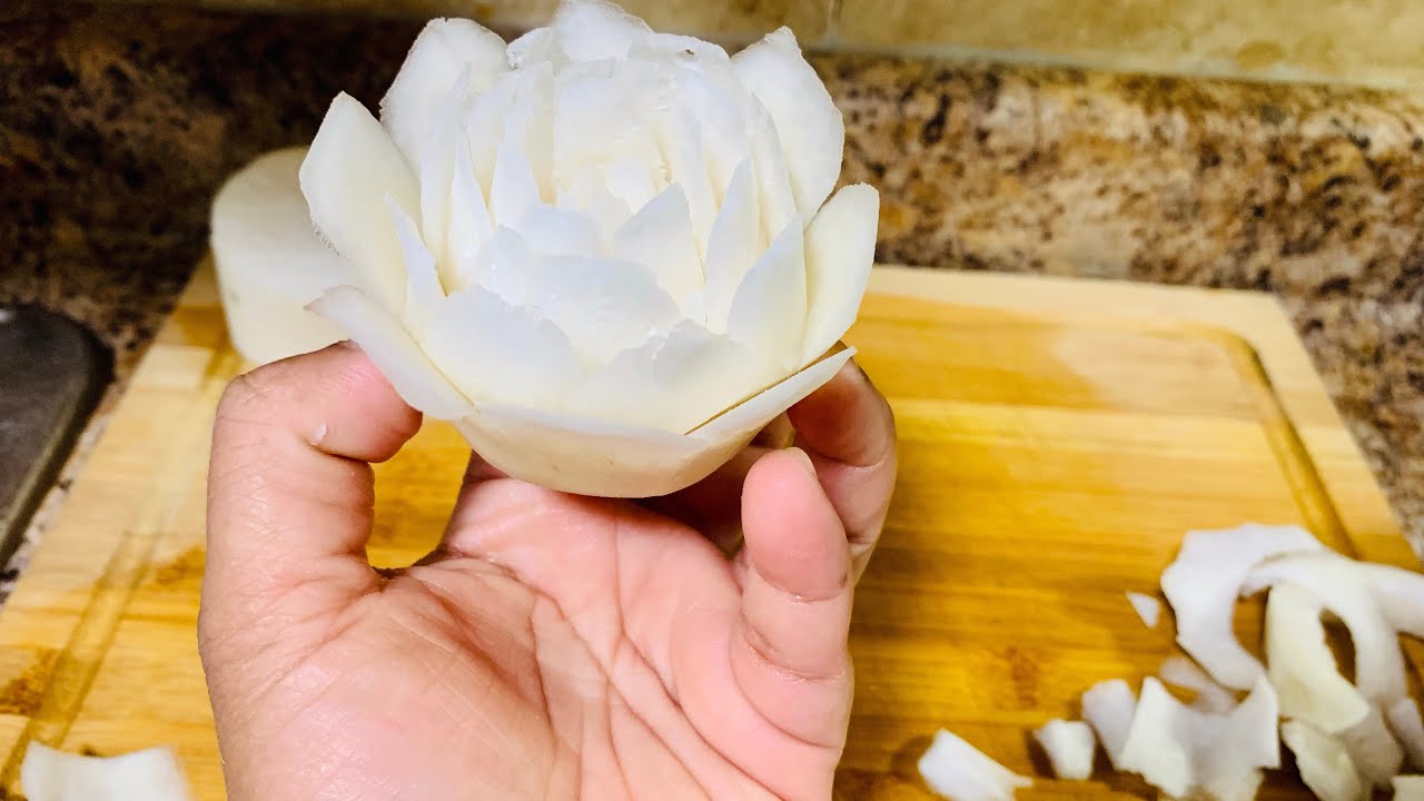 How to make rose with white radish / horse radish rose - YouTube