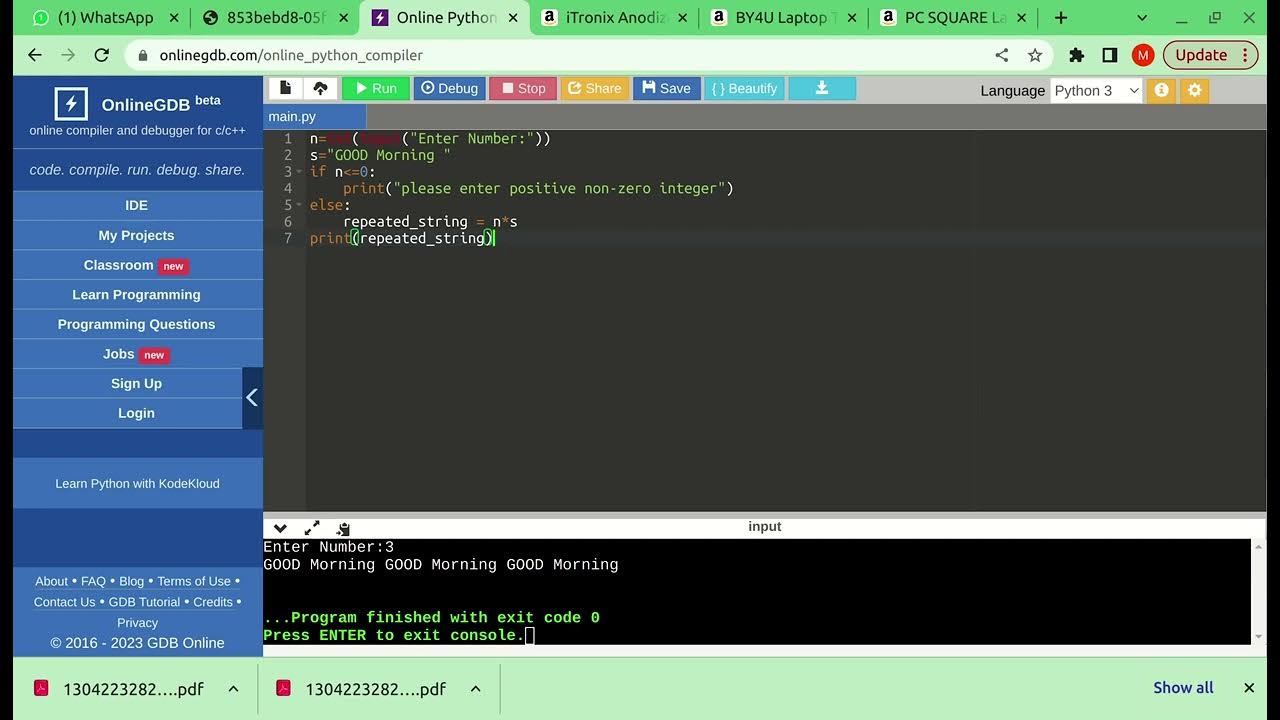 Repeat Given String N Times In Python Youtube
