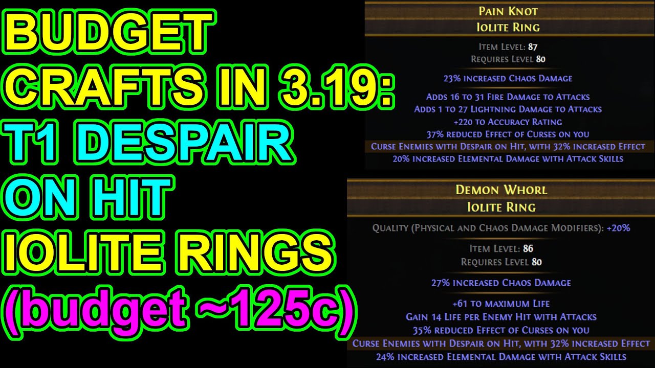 POE 3.19 Budget Crafting: Despair On Hit Iolite Rings (Awakener Orb ...
