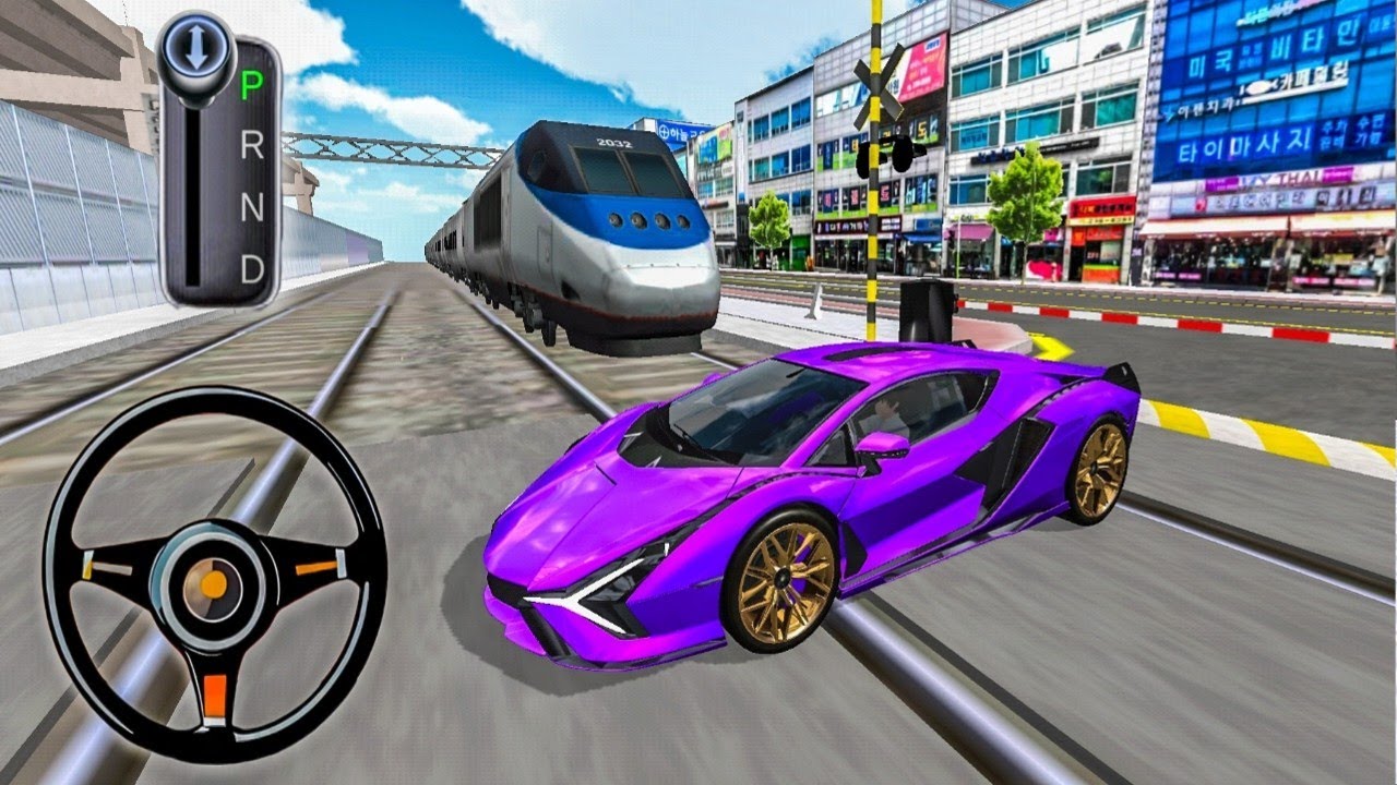 New High Speed Purple Car Vs Train Racing Challenge–3D driving class ...