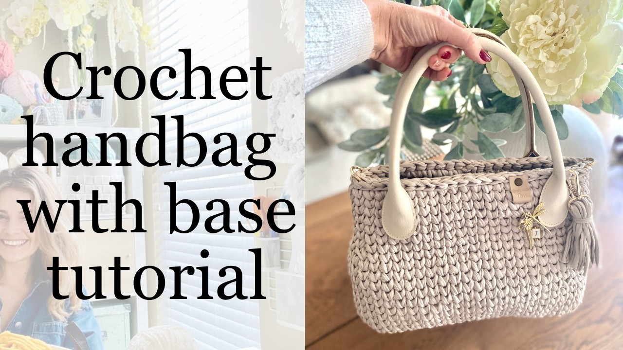 Crochet Handbag with base and leather straps - YouTube