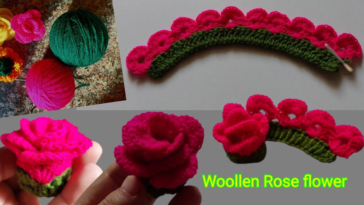 How to make Rose Flowers _ Woollen Flowers Tutorials ll Crochet Rose ...