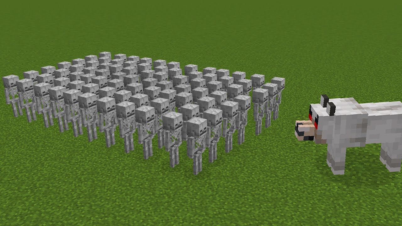 100 skeletons vs wolf in minecraft - YouTube