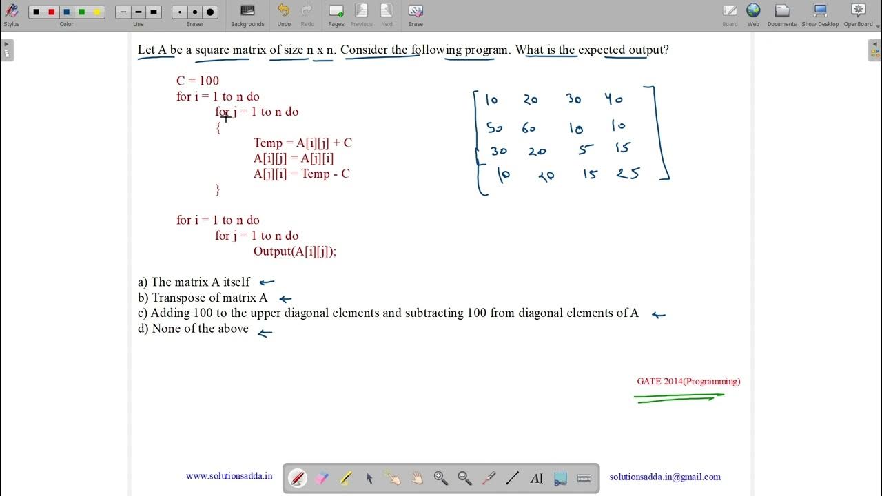 GATE 2014 SET-3 | C PROGRAMMING |SQARE MATRIX|GATE TEST SERIES ...