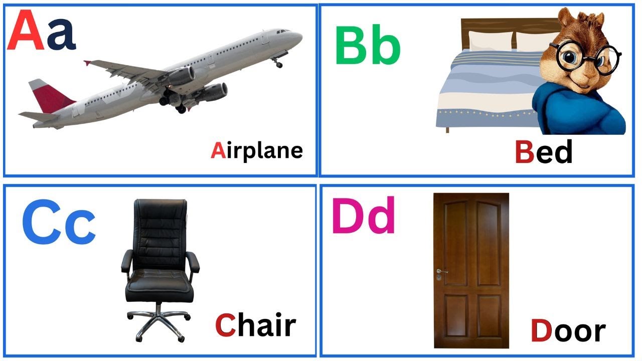 ABCD |Alphabet A to Z | ABCD flashcards, , A for Airplane, B for Bed # ...