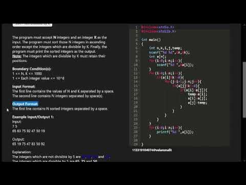 Skillrack Daily Challenge -Sort -Not divisible by K-(program Id-7961)-16/03/2023 in c language ...