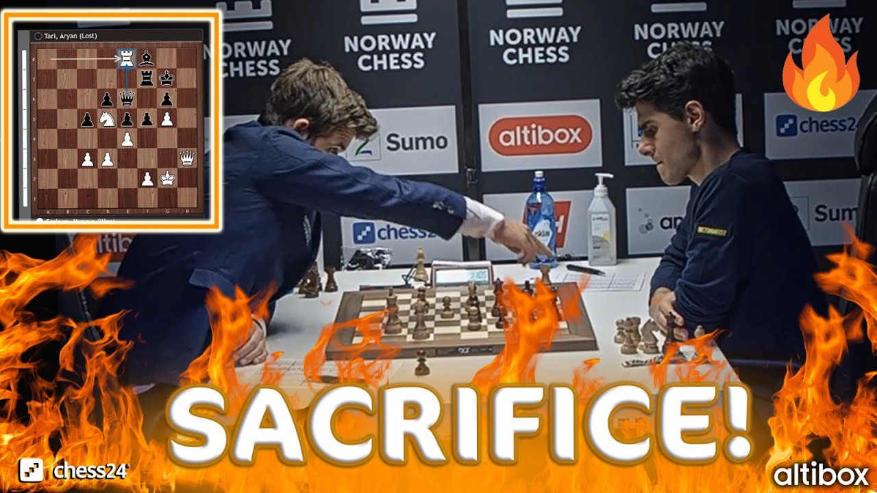 Re8!! SACRIFICE by Carlsen | Carlsen vs Tari Norway Chess 2020 - YouTube