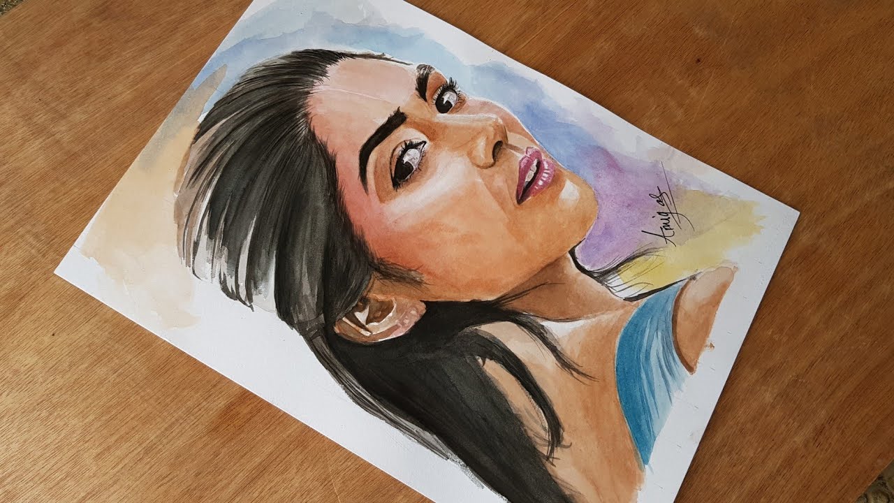 Drawing Mrunal thakur watercolour potrait | Mrunal thakur sketch - YouTube