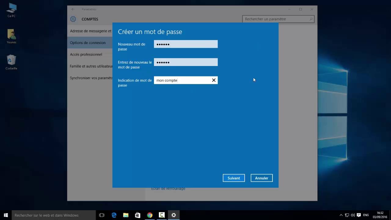 Configurer un mot de passe de session windows 10 - YouTube