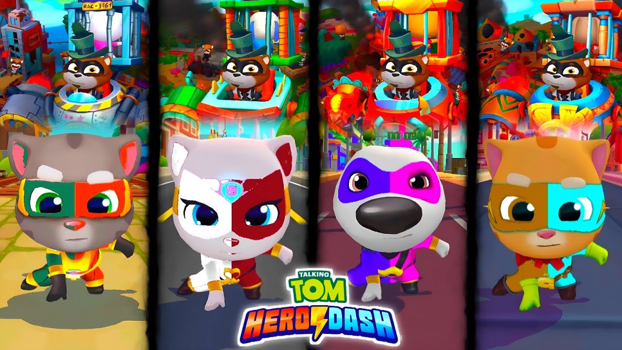 Talking Tom Hero Dash : 2 Colour Suit's The Hero Cat's & Dog And Fights ...