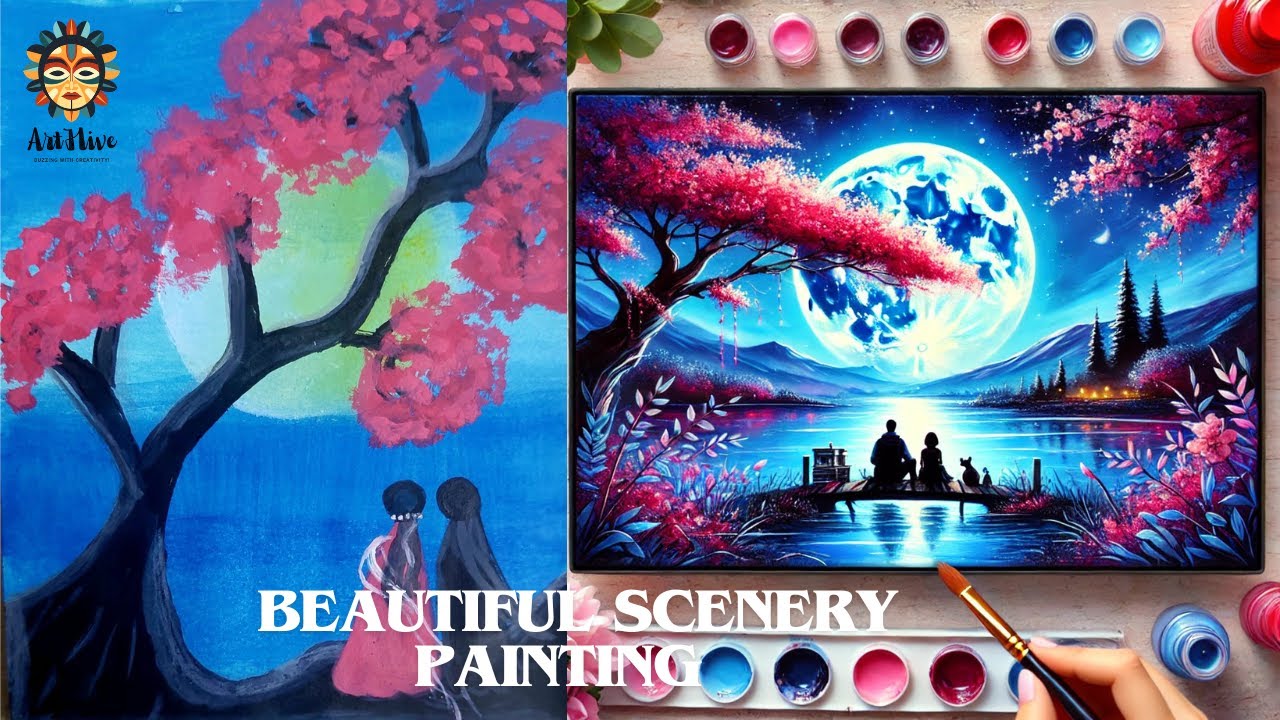 🎨 Beautiful Scenery Painting | Step-by-Step Acrylic Painting Tutorial ...
