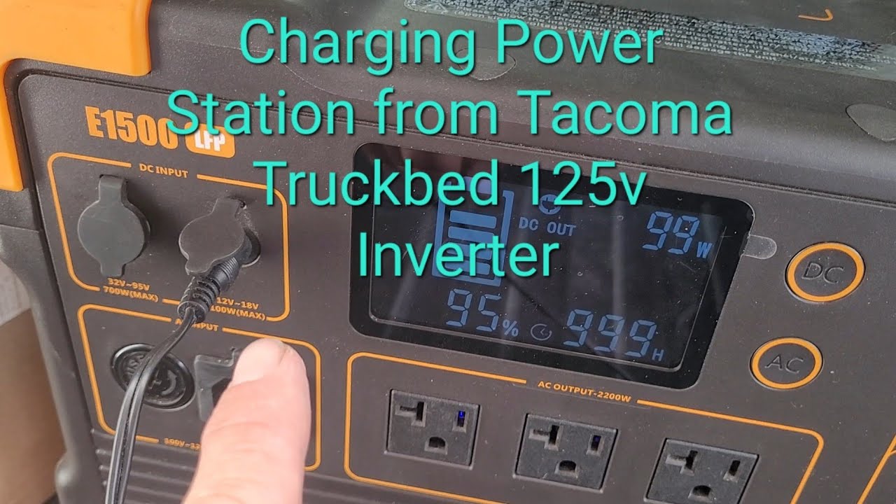 Charging Power Station from Tacoma Truckbed 125v Inverter - YouTube