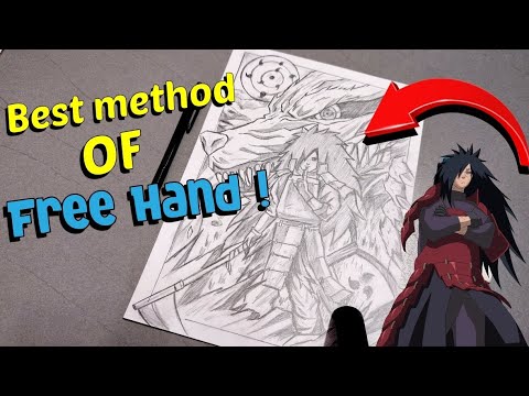 How to draw using Free hand Method 😏 best & Easiest way 😍 Madara Uchiha ...