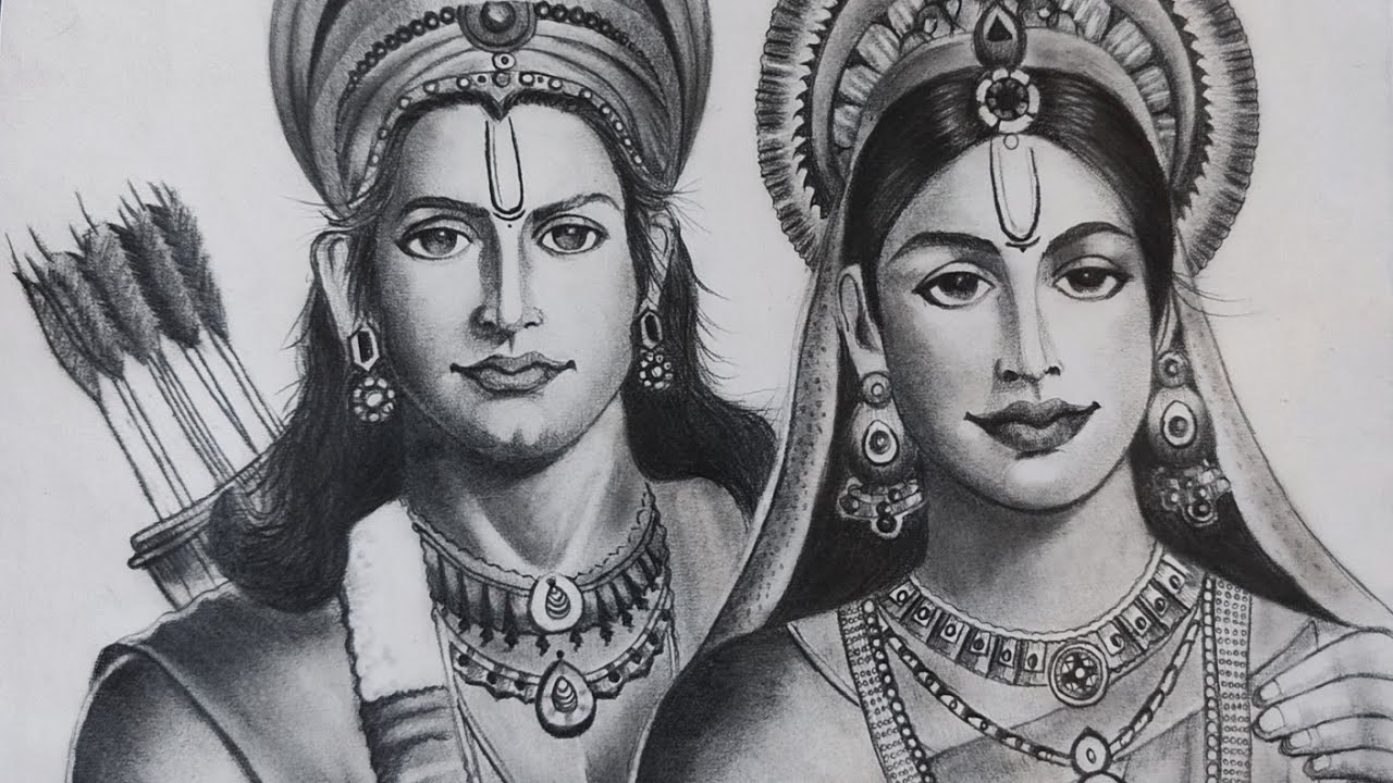 Shree Ram Sita Drawing Easy step by step| Lord shree Ram Ji and Mata ...