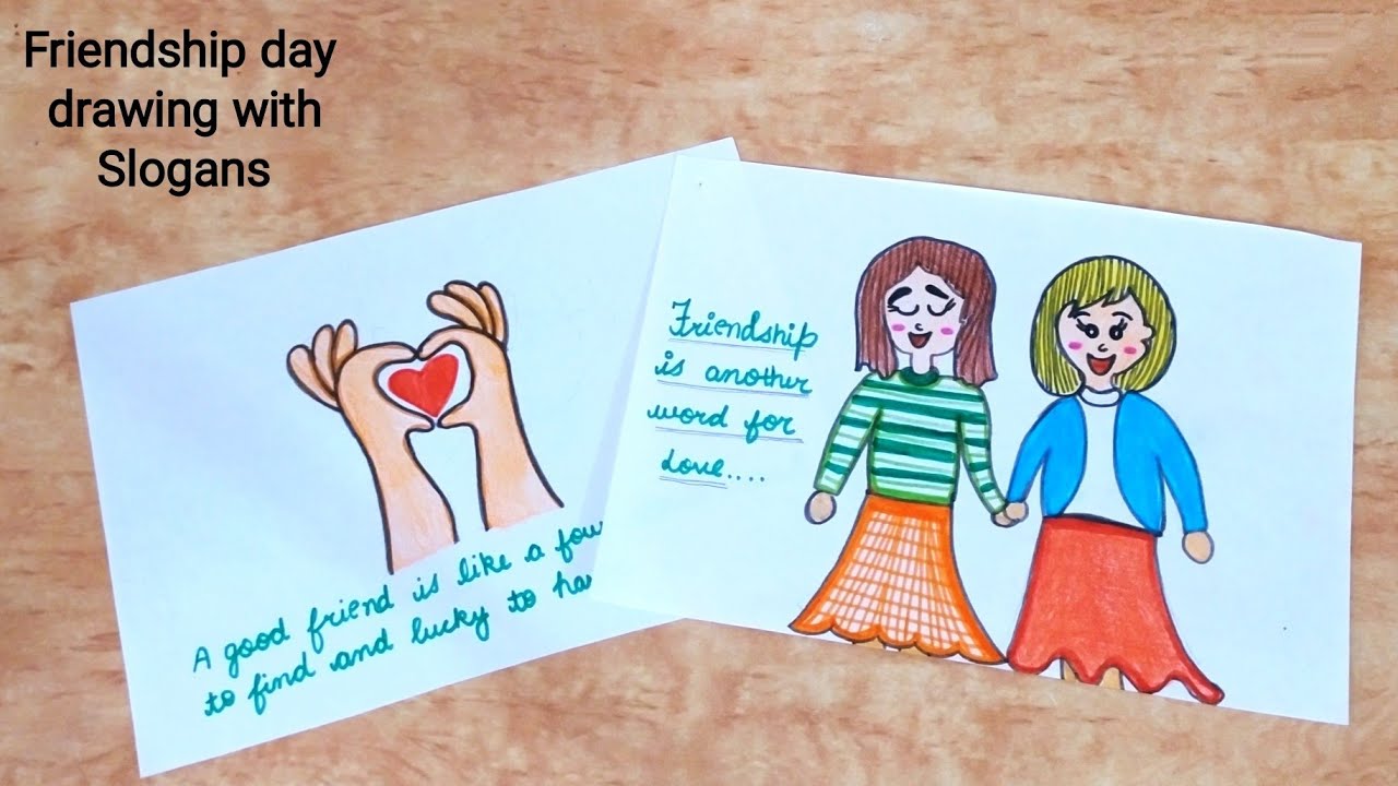 2 friendship day drawings with slogans | easy friendship day drawing ...