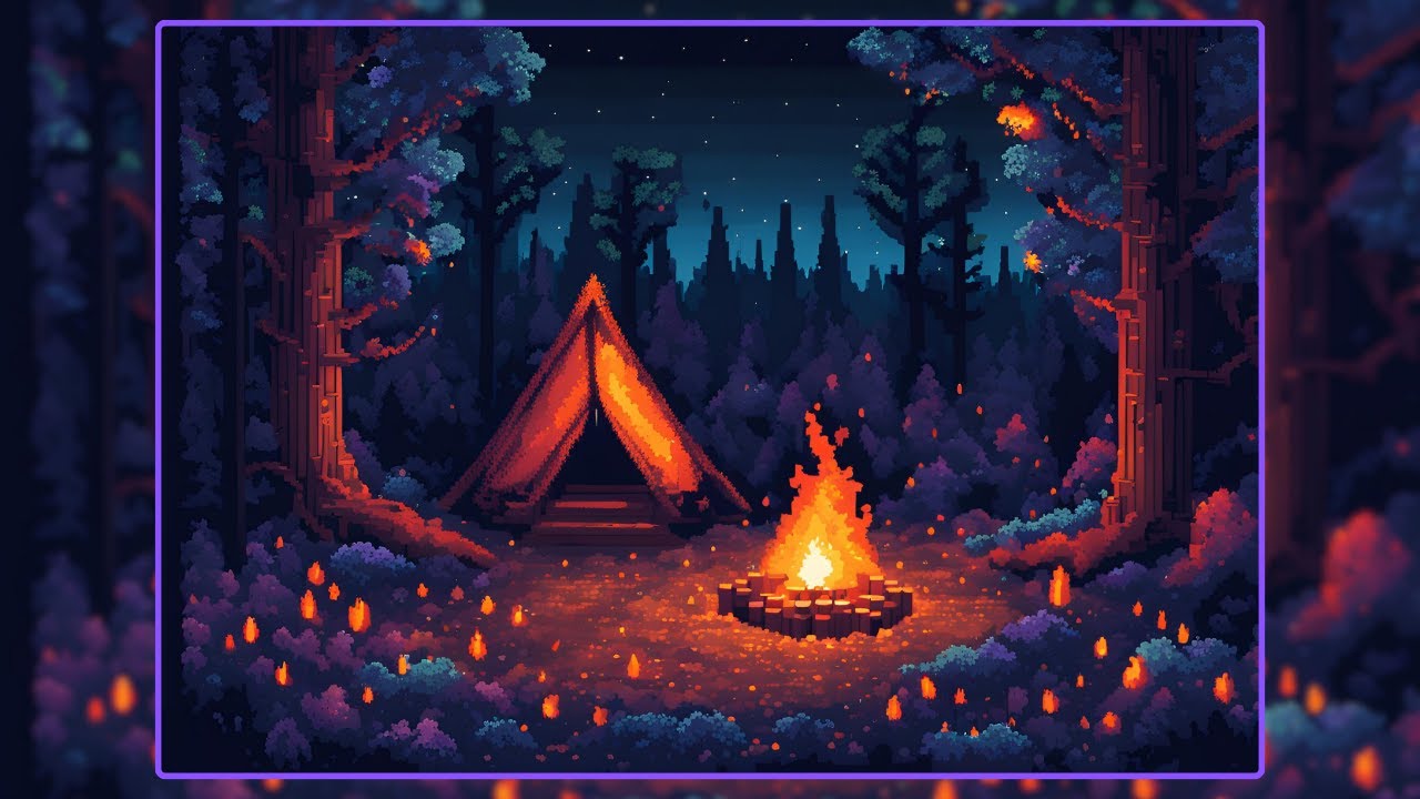 𝑷𝒍𝑨𝒀𝑳𝑰𝑺𝑻 | Rest in a cozy bonfire in the forest. 🌙 (8-bit healing ...
