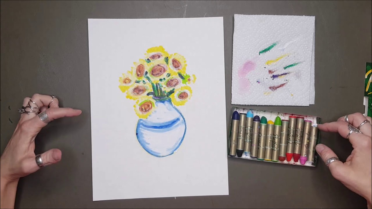 oil pastel vase of flowers - YouTube