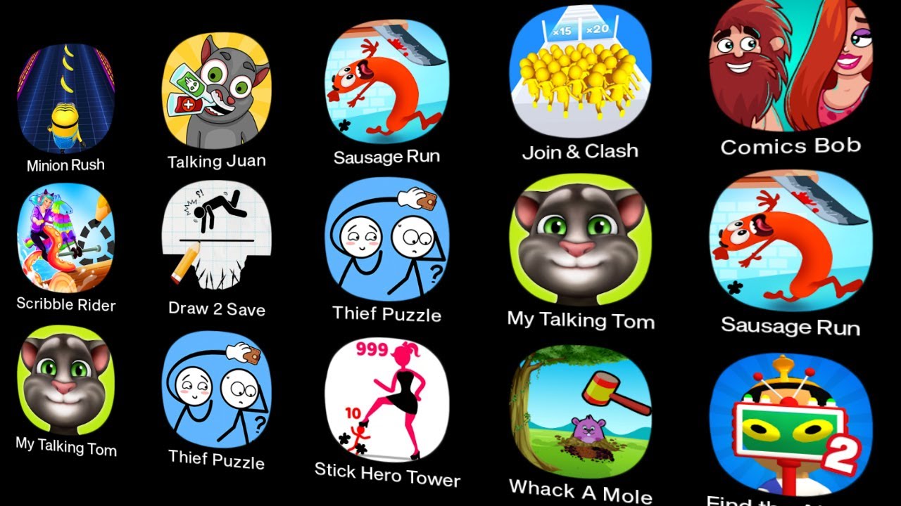 My Talking Tom,Stick Hero Tower,Thief Puzzle,Join & Clash,Find the ...