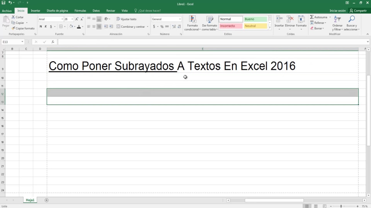 Como Poner Subrayados A Textos En Excel 2016 - YouTube