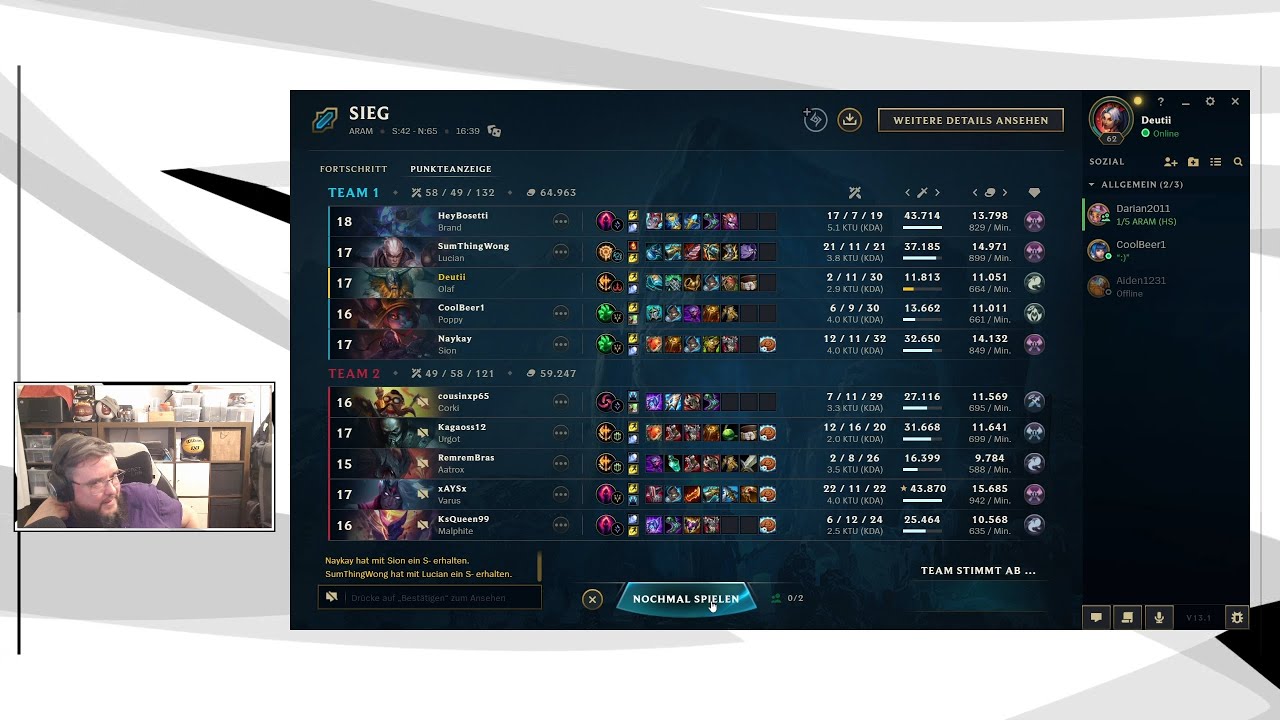 League of Legends | ARAM | Olaf | B- | Sieg | w/friends | 05.02.2023 ...