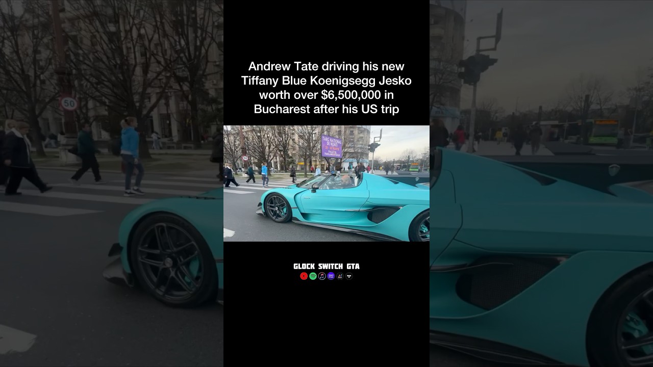 Andrew Tate driving his new $6.5 M Tiffany Blue Koenigsegg Jesko in ...