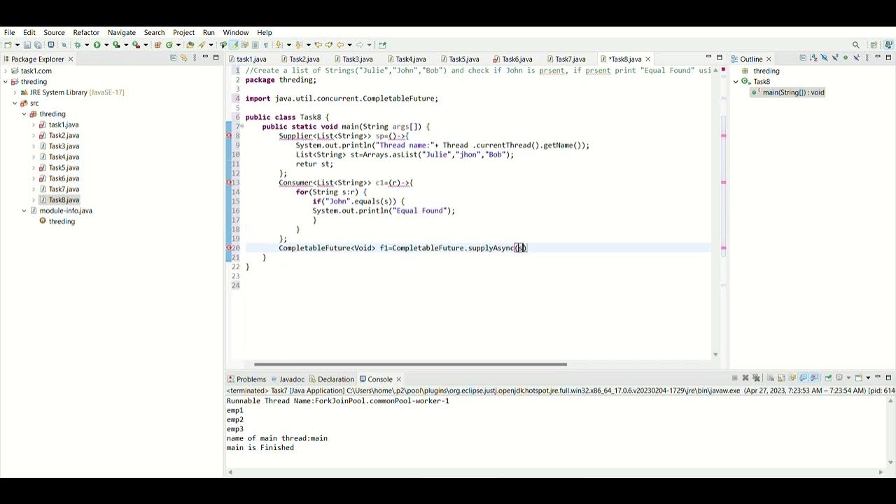eclipse workspace threding src threding Task8 java Eclipse IDE 2023 04 ...
