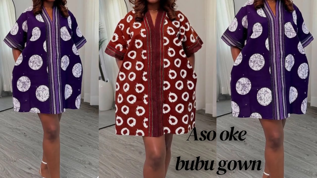 How to cut and sew BUBU dress with pockets and Aso oke Neckline for ...