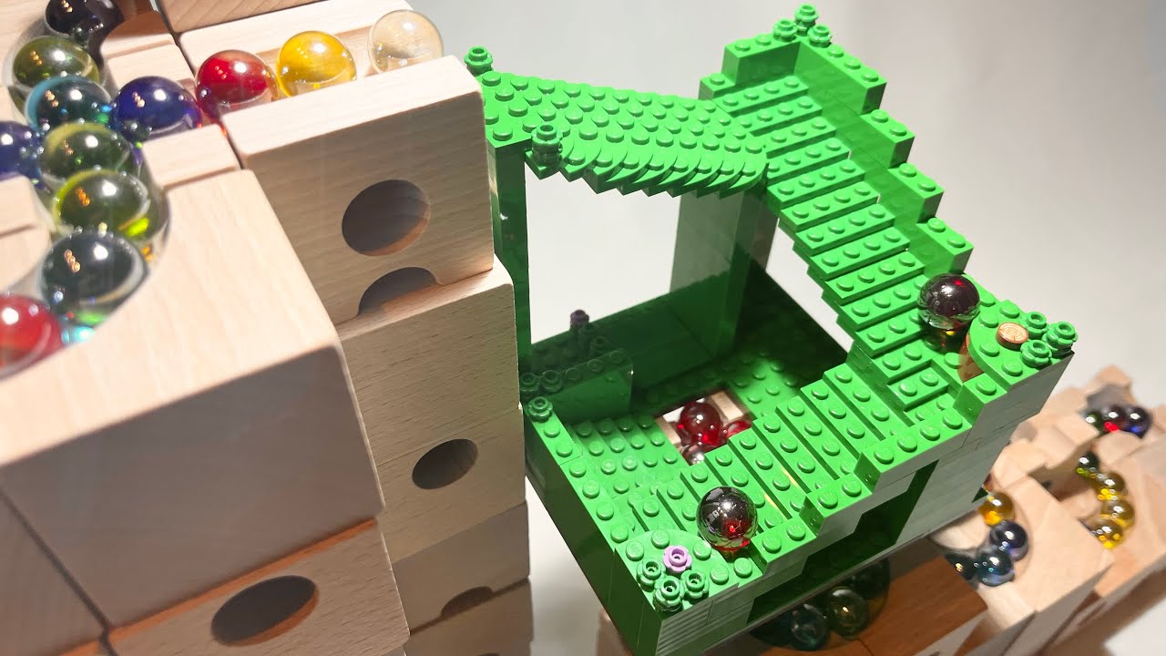 Marble Run LEGO ASMR CUBORO Green Descent Stairs - YouTube