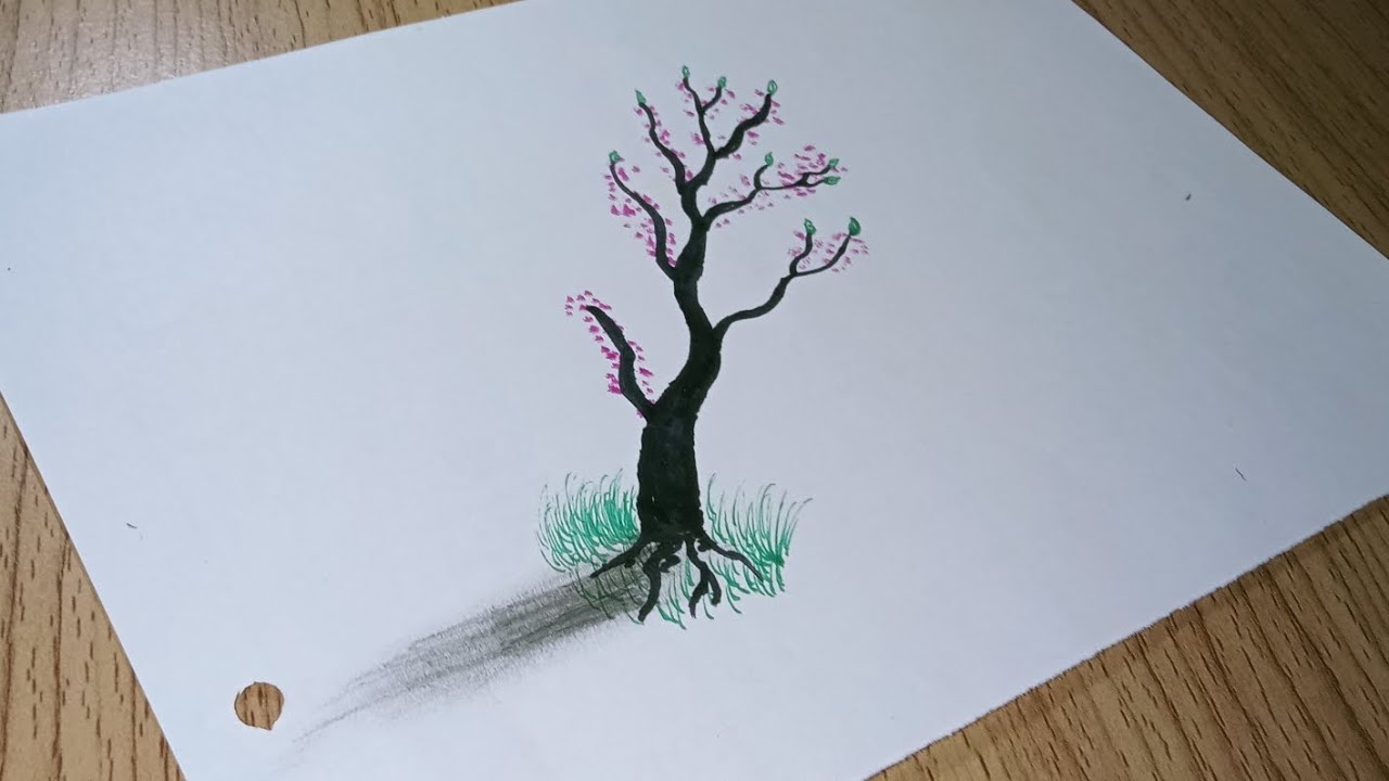 3D Drawing। See Trees in a Simple way। How to draw 3d Tree on paper ...