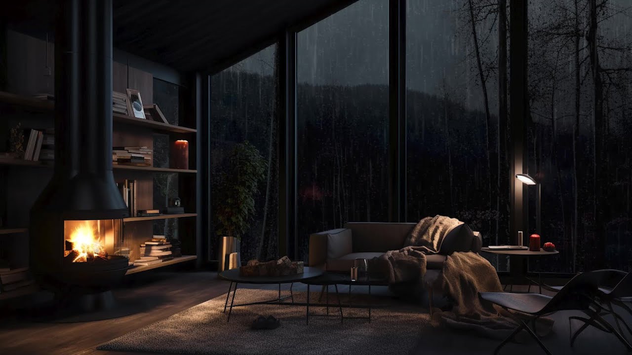 Comfortable Setting with Gentle Rainfall Sounds and Fireplace to ...