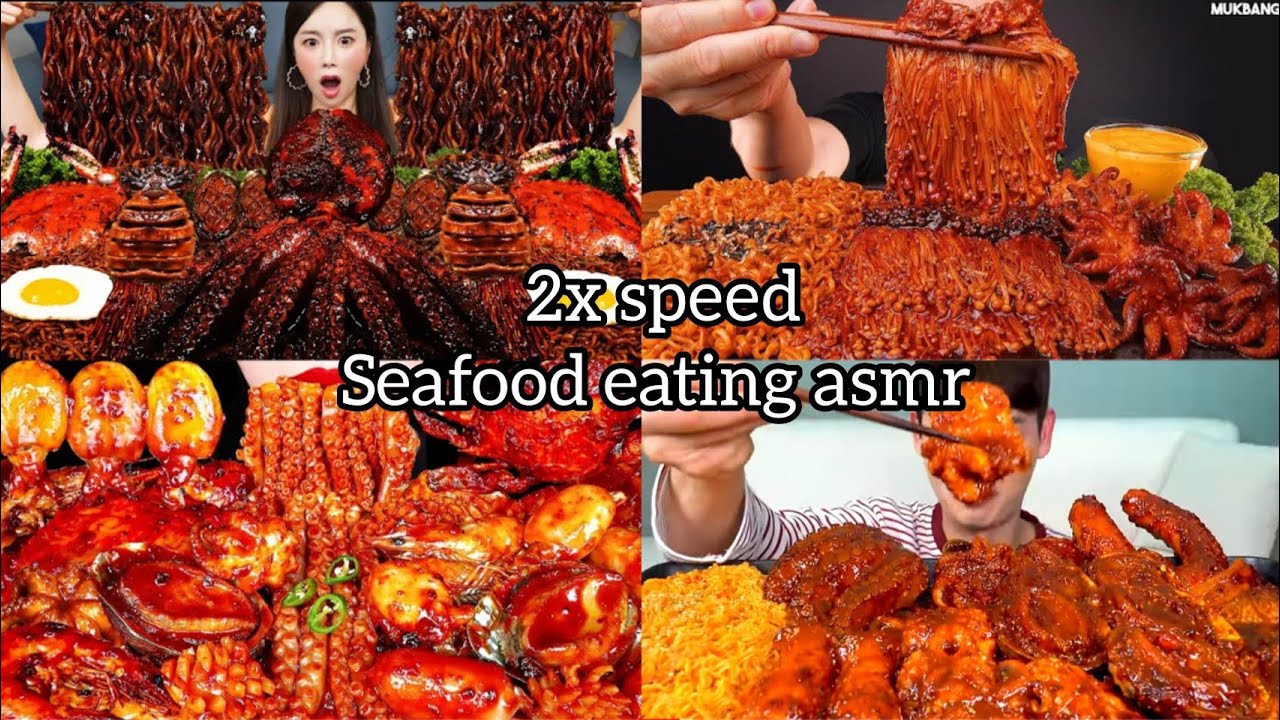 2x speed asmr eating seafood compilation 🦞🍤🐟🐌 #mukbang #asmr #trending ...