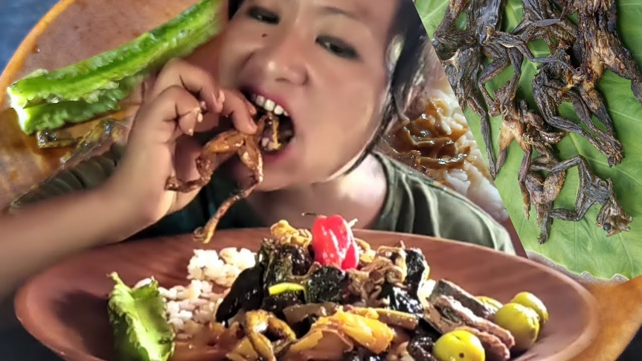 SPICY Smoked frog and king chilli,dried taro leaves| naga mukbang - YouTube