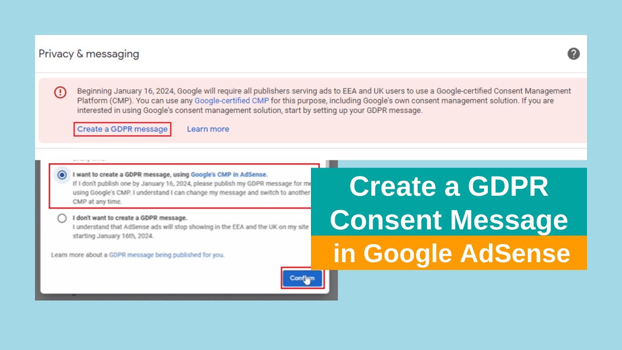 How to Create a GDPR Consent Message in Google AdSense - YouTube