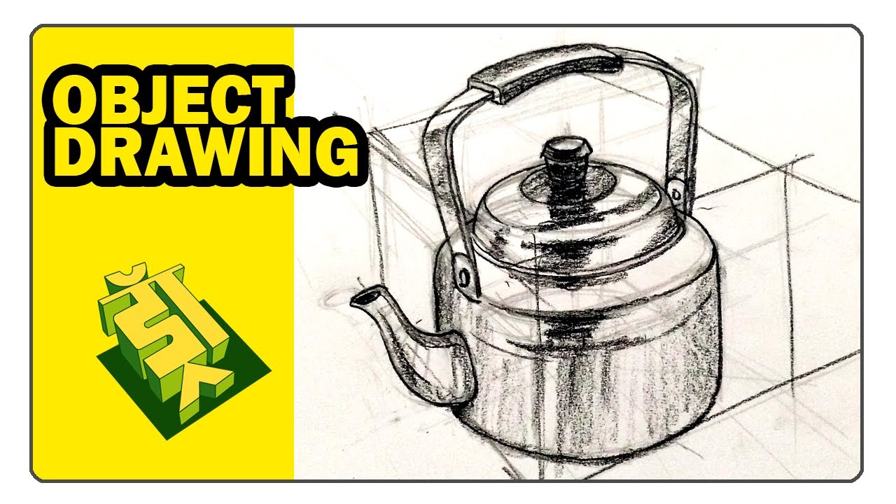 Drawing class - Object drawing - Tea kettle (चाय की केतली ) Two point ...