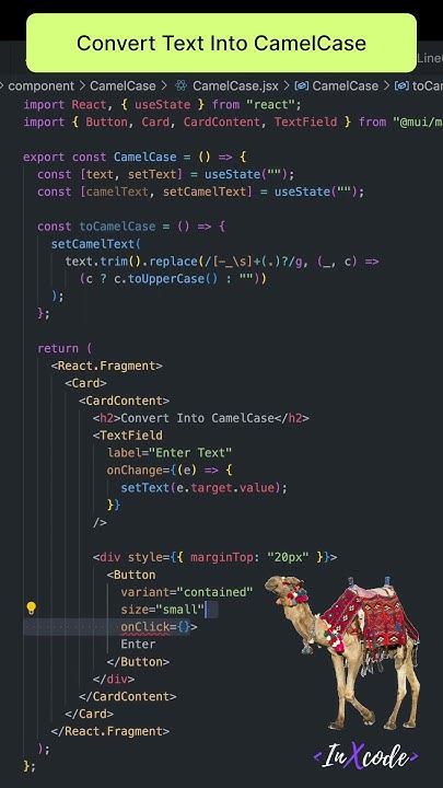 Convert Text Into Camelcase 🐪 React Js Shorts Short Trending Ytshorts Reactjs Javascript